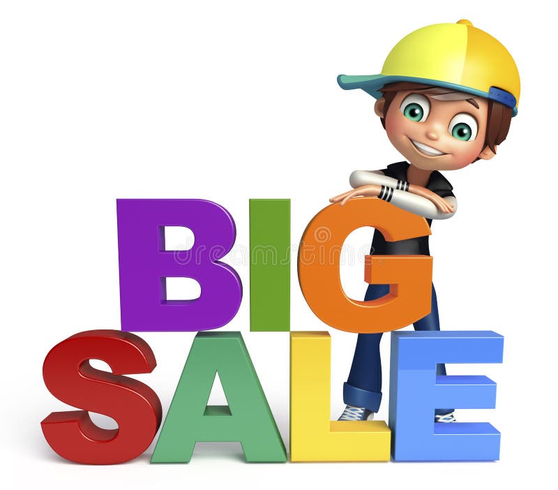 Kid boy with bigsale sign stock illustration. Illustration of ...