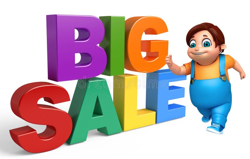 Kid boy with Bigsale sign stock illustration. Illustration of cheerful ...