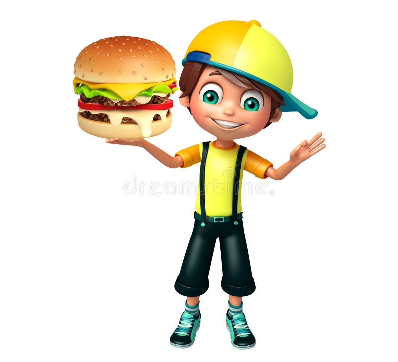 Kid boy with burger stock illustration. Illustration of smile - 77474072