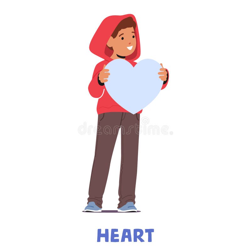 Kid Boy Character Holds a Heart Shape, Exploring Fun Side of Geometry ...