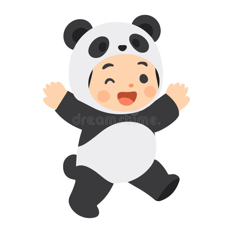 Kid Boy Characters in Panda Costume Stock Vector - Illustration of ...