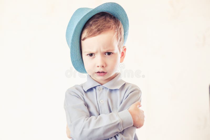 Little Caucasian Boy in Hat is Dancing, Isolated White. Little Cute ...