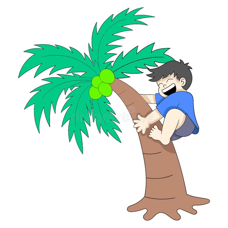 Kid Boy is Climbing a Coconut Tree Stock Vector - Illustration of tree ...
