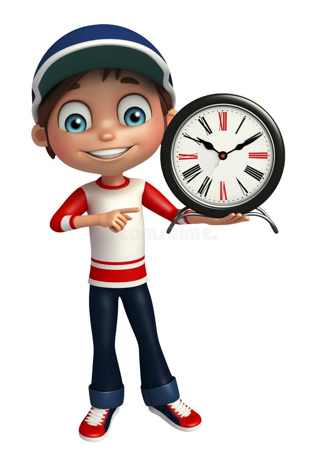 Kid boy with clock stock illustration. Illustration of book - 77512934