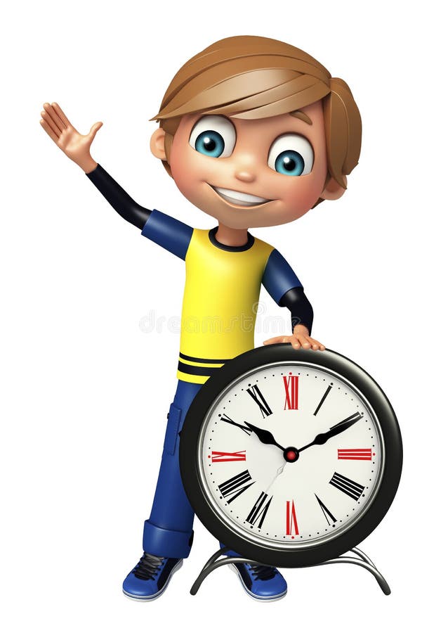 Kid boy with clock stock illustration. Illustration of young - 77519706