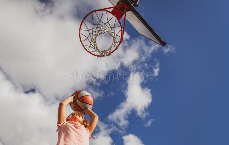 Kid Boy Concentrated on Playing Basket Ball. Stock Image - Image of ...
