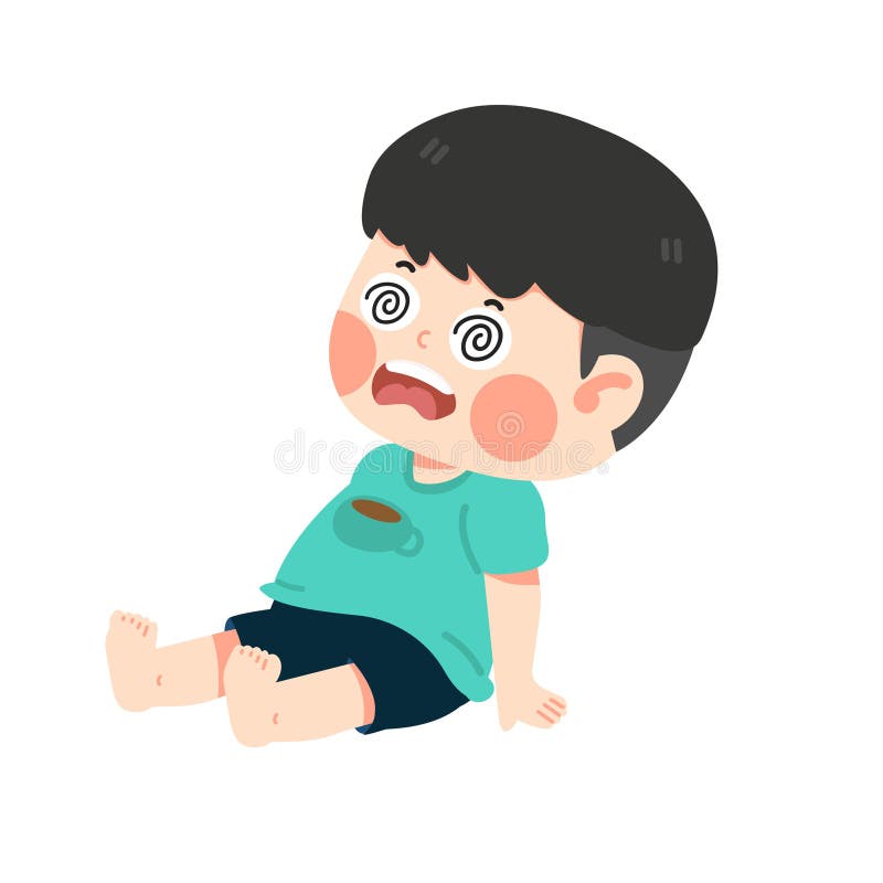 Kid Boy with Dizziness Sitting on Floor Stock Vector - Illustration of ...