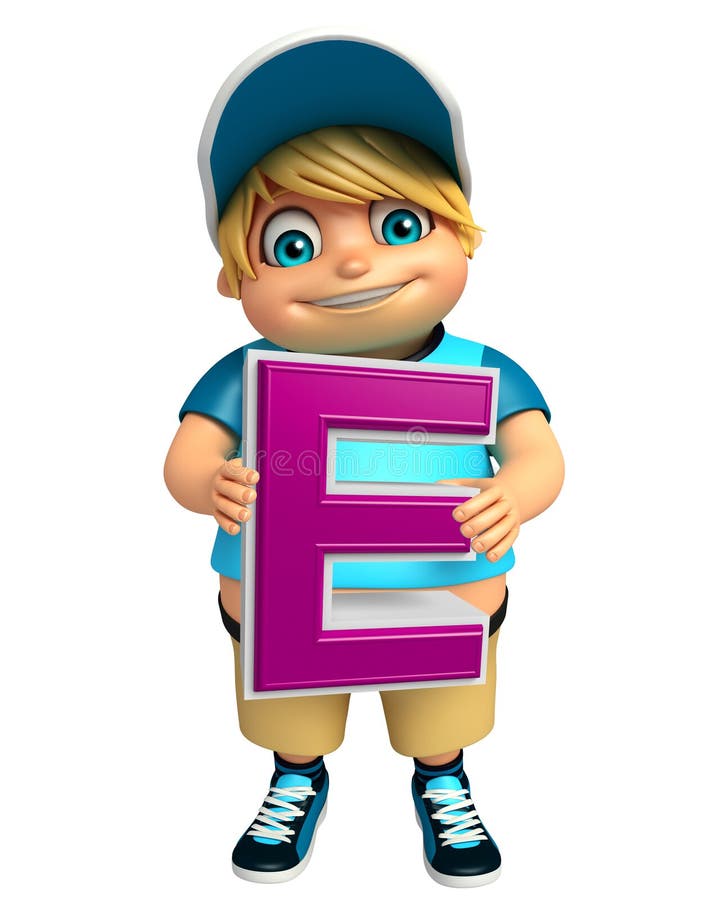 Kid boy with E alphabate stock illustration. Illustration of grade ...