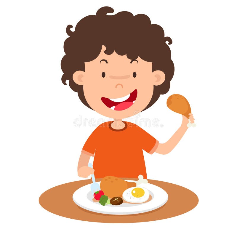 Kid Boy Eating Healthy Food Stock Vector - Illustration of dinner ...