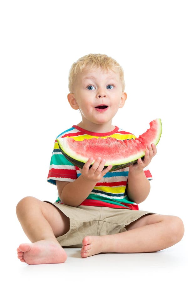 Kid boy eating watermelon stock image. Image of happy - 35623199