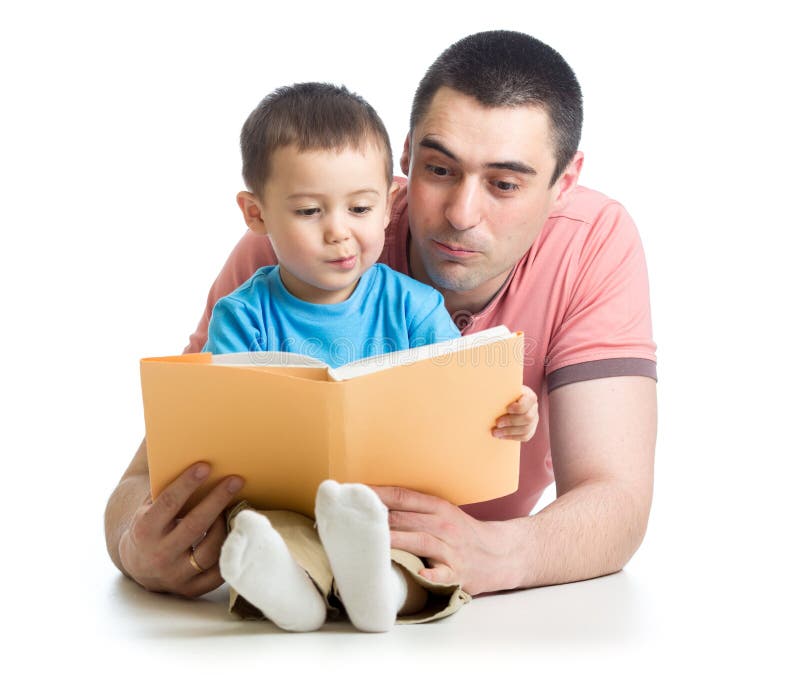 Kid Boy and Father Read a Book on Floor at Home Stock Photo - Image of ...