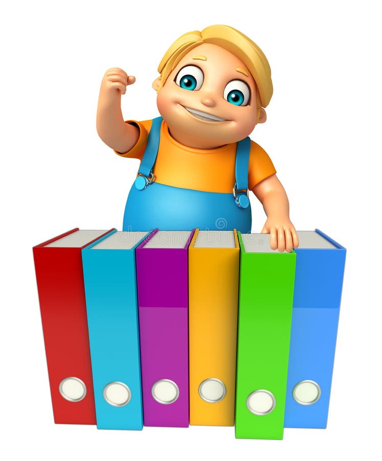 Kid boy with Files stock illustration. Illustration of learning - 77468615