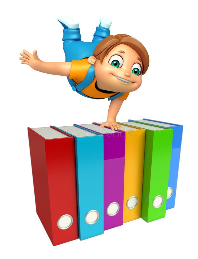Kid boy with Files stock illustration. Illustration of study - 77543729