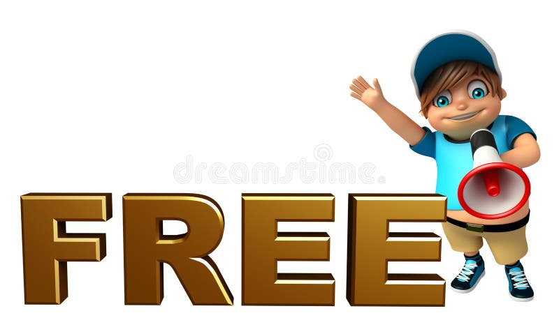 Kid Boy with Free Sign & Loud Speaker Stock Illustration - Illustration ...