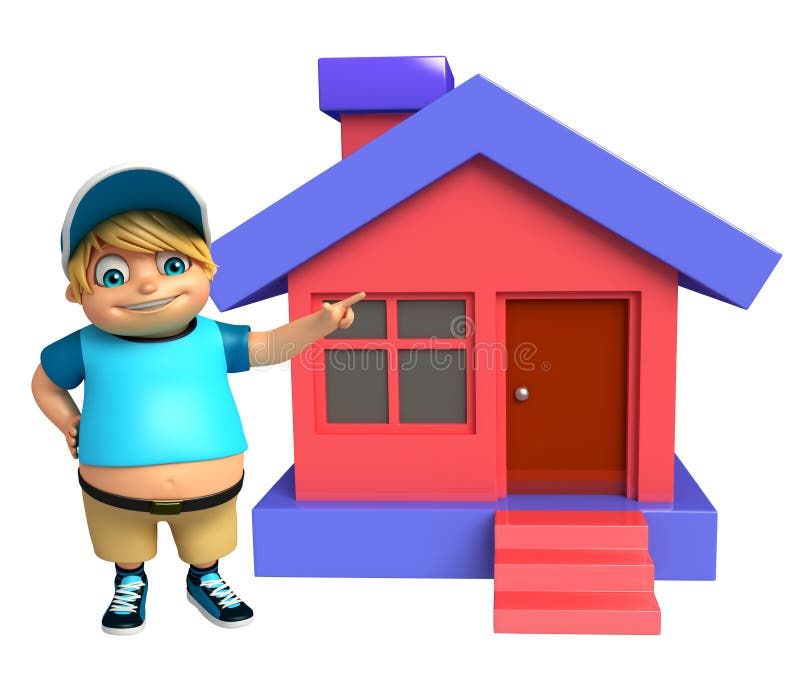 Kid boy with Home stock illustration. Illustration of book - 77507402
