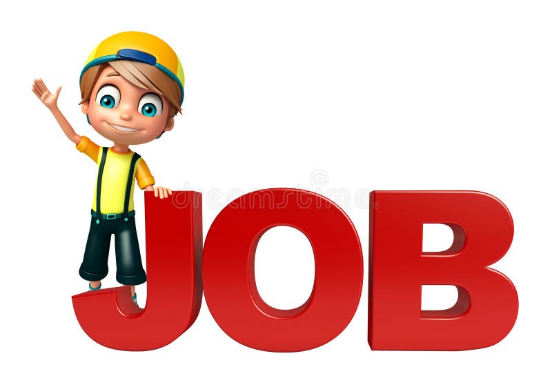 Kid boy with job sign stock illustration. Illustration of young - 77532837