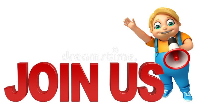 Kid Boy with Join Us & Loud Speaker Stock Illustration - Illustration ...