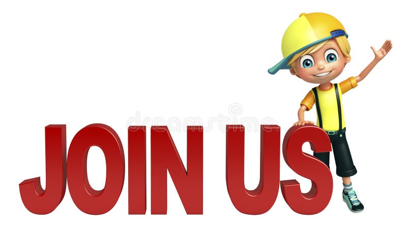 Kid boy with join us sign stock illustration. Illustration of cheerful ...