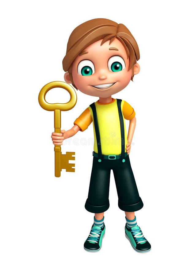 Kid boy with key stock illustration. Illustration of book - 77467337