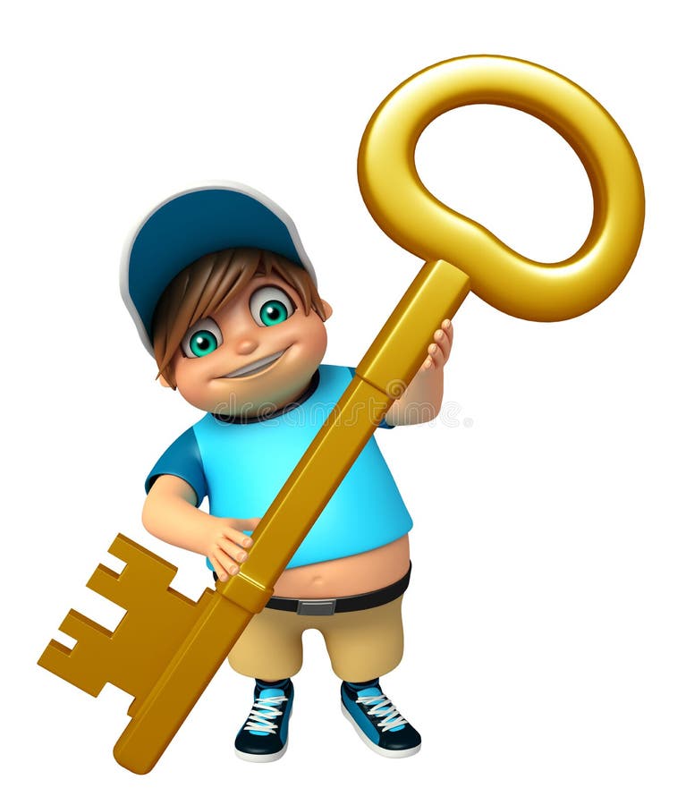 Kid boy with Key stock illustration. Illustration of clipart - 77511701