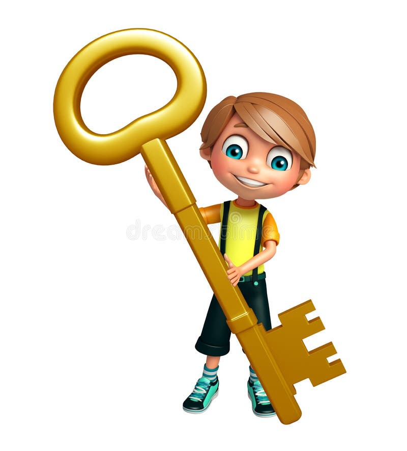 Kid boy with key stock illustration. Illustration of learning - 77567889