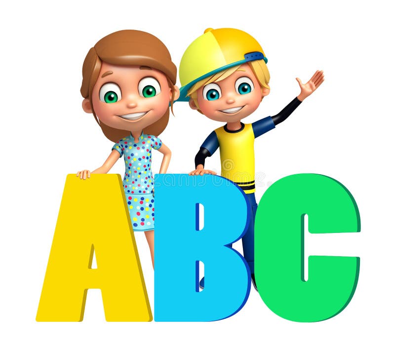 Kid Boy and Kid Girl with ABC Sign Stock Illustration - Illustration of ...