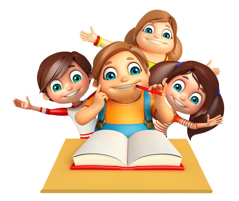 Kid Boy and Kid Girl with Table Book Stock Illustration - Illustration ...