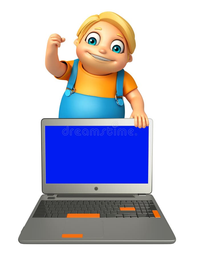 Kid boy with Laptop stock illustration. Illustration of learning - 77537959