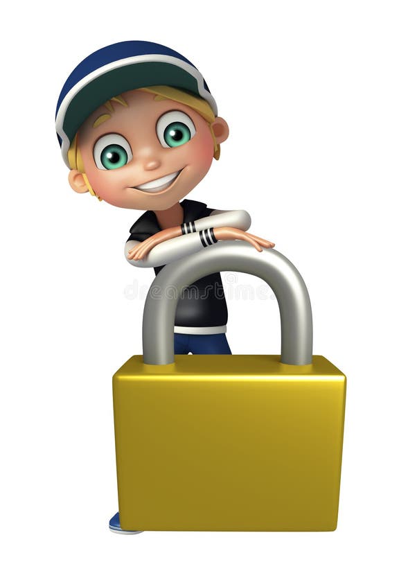 Kid boy with lock stock illustration. Illustration of character - 77490531