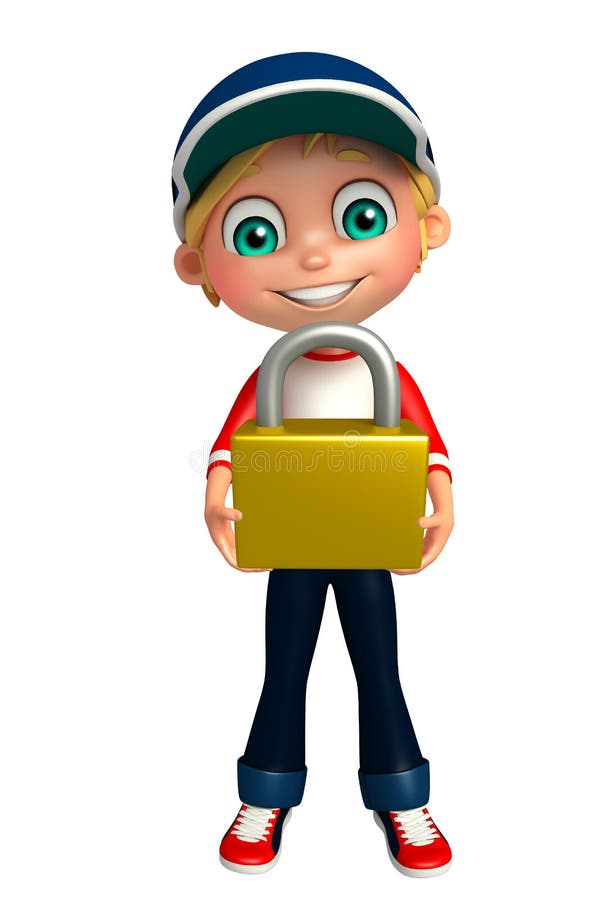 Kid boy with lock stock illustration. Illustration of character - 77521418