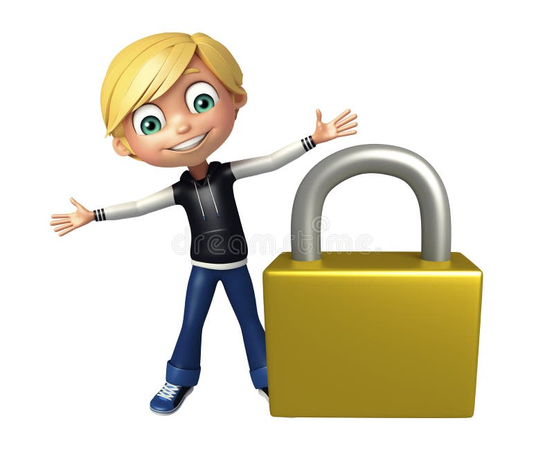 Kid boy with lock stock illustration. Illustration of study - 77573644