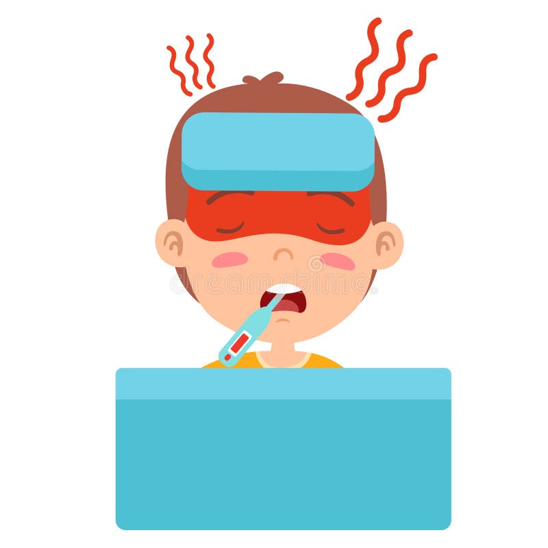 Kid Boy Lying in Bed with High Fever Stock Vector - Illustration of ...
