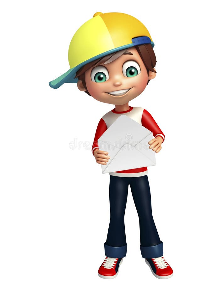 Kid boy with mail stock illustration. Illustration of book - 77539305