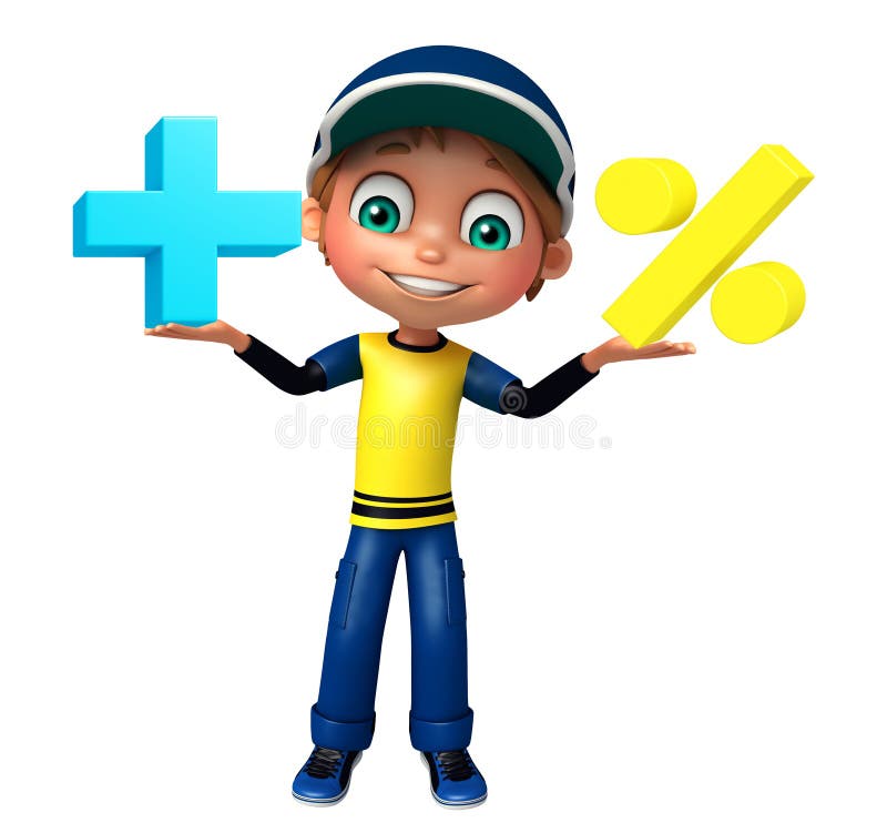 Kid Boy with Math Sign and Book Stock Illustration - Illustration of ...