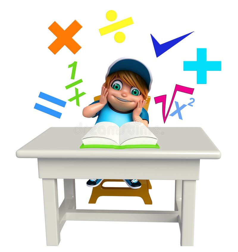 Kid Boy with Math Signs and Book Stock Illustration - Illustration of ...