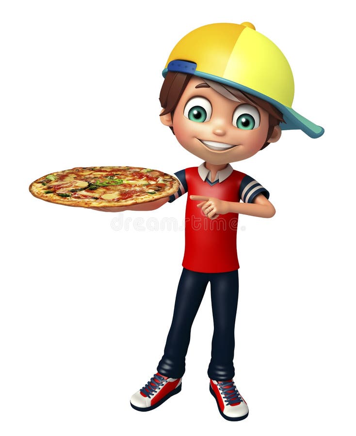 Kid boy with pizza stock illustration. Illustration of book - 77568509