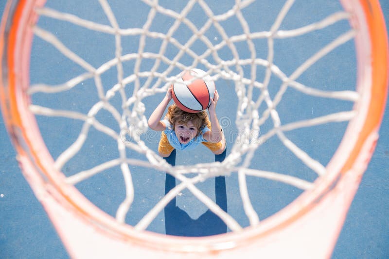 Kid Boy Playing Basketball with Basketball Ball. Stock Photo - Image of ...