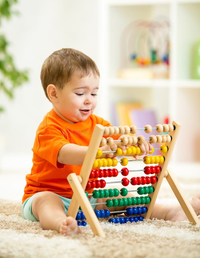 Kid Boy Playing with Counter Stock Image - Image of game, learning ...