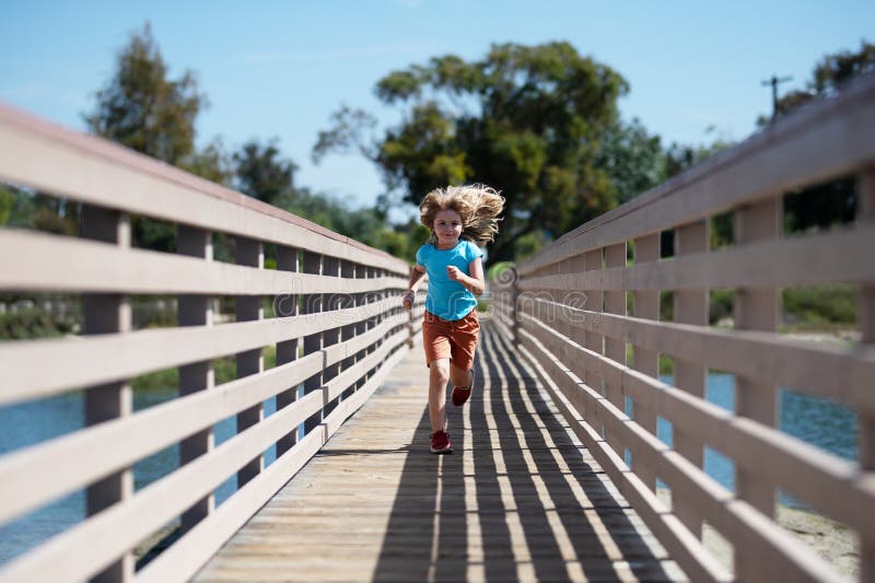 Kid Boy Playing and Running in the Summer Park. Stock Image - Image of ...