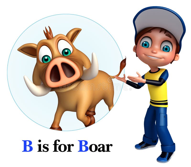 Kid boy pointing Boar stock illustration. Illustration of farm - 77550051
