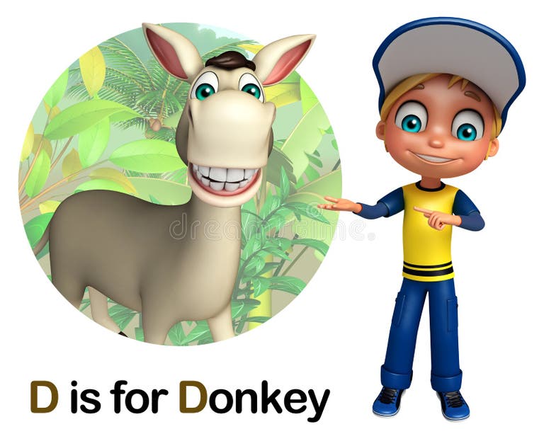 Kid boy pointing Donkey stock illustration. Illustration of activity ...