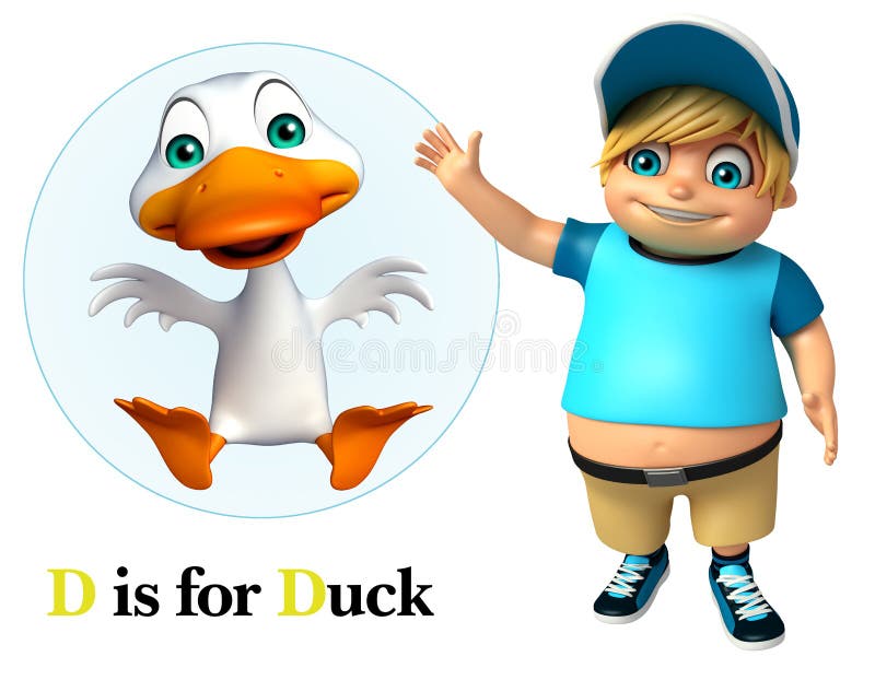 Kid boy pointing Duck stock illustration. Illustration of cheerful ...