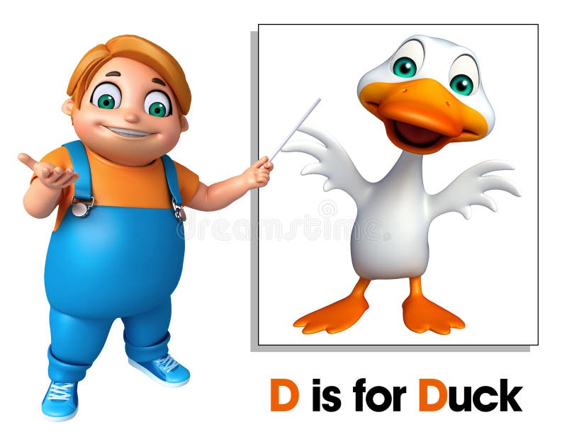 Kid boy pointing Duck stock illustration. Illustration of education ...