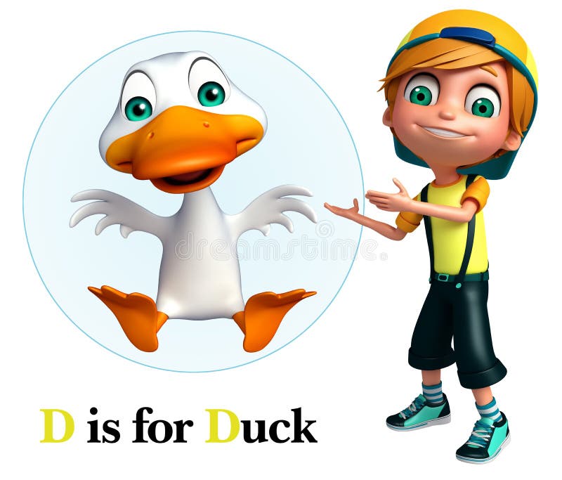 Kid boy pointing Duck stock illustration. Illustration of cheerful ...
