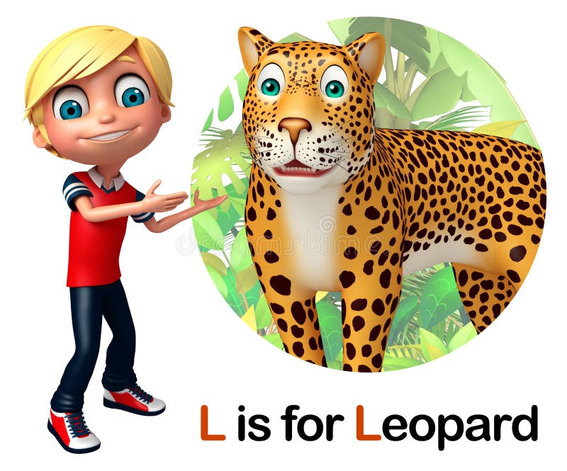 Kid boy pointing Leopard stock illustration. Illustration of book ...