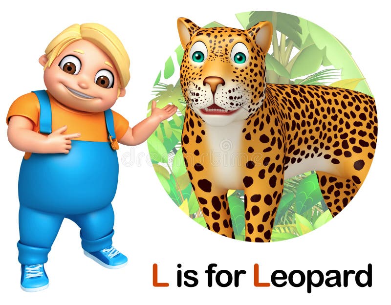 Kid boy pointing Leopard stock illustration. Illustration of happiness ...