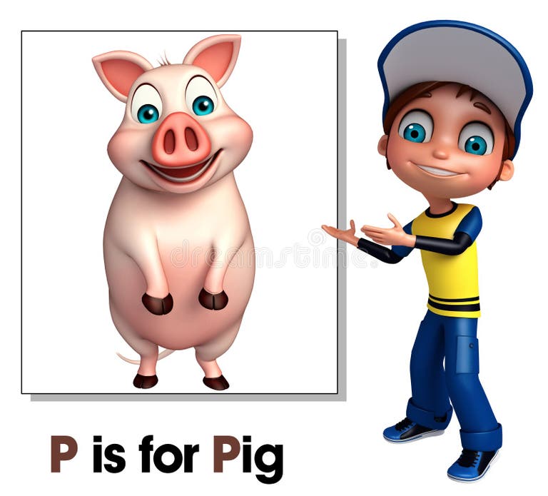 Kid boy pointing Pig stock illustration. Illustration of education ...