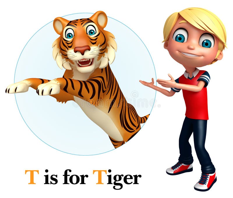 Kid boy pointing Tiger stock illustration. Illustration of natial ...