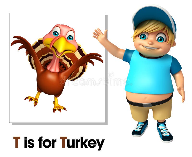 Kid boy pointing Turkey stock illustration. Illustration of meat - 77528267