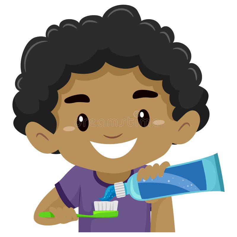 Kid Boy Putting Toothpaste on His Toothbrush Stock Vector ...